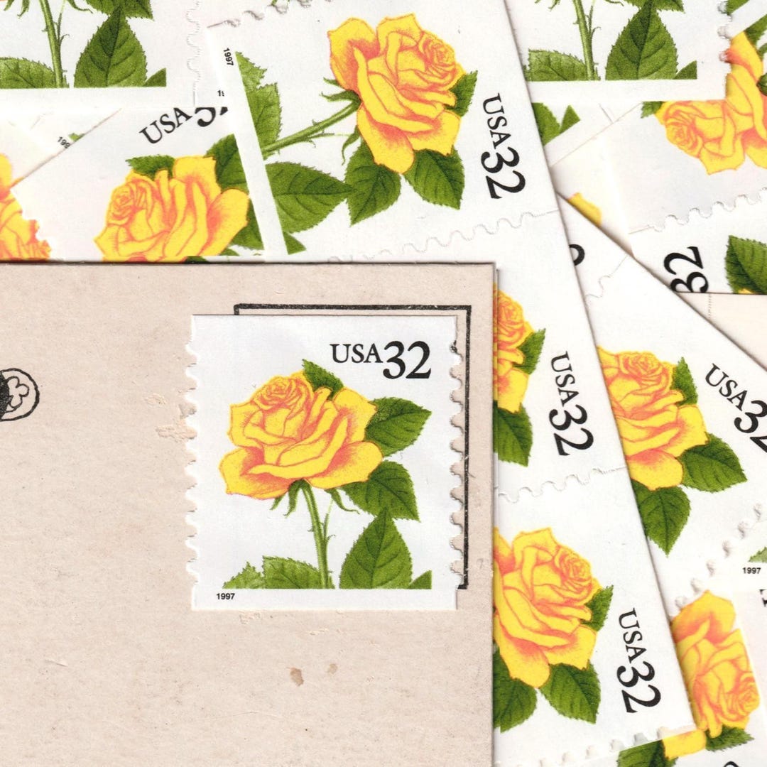 Set of 10 Unused Stamps: Yellow Rose Watercolor Bloom 32 Cent - Vintage ...