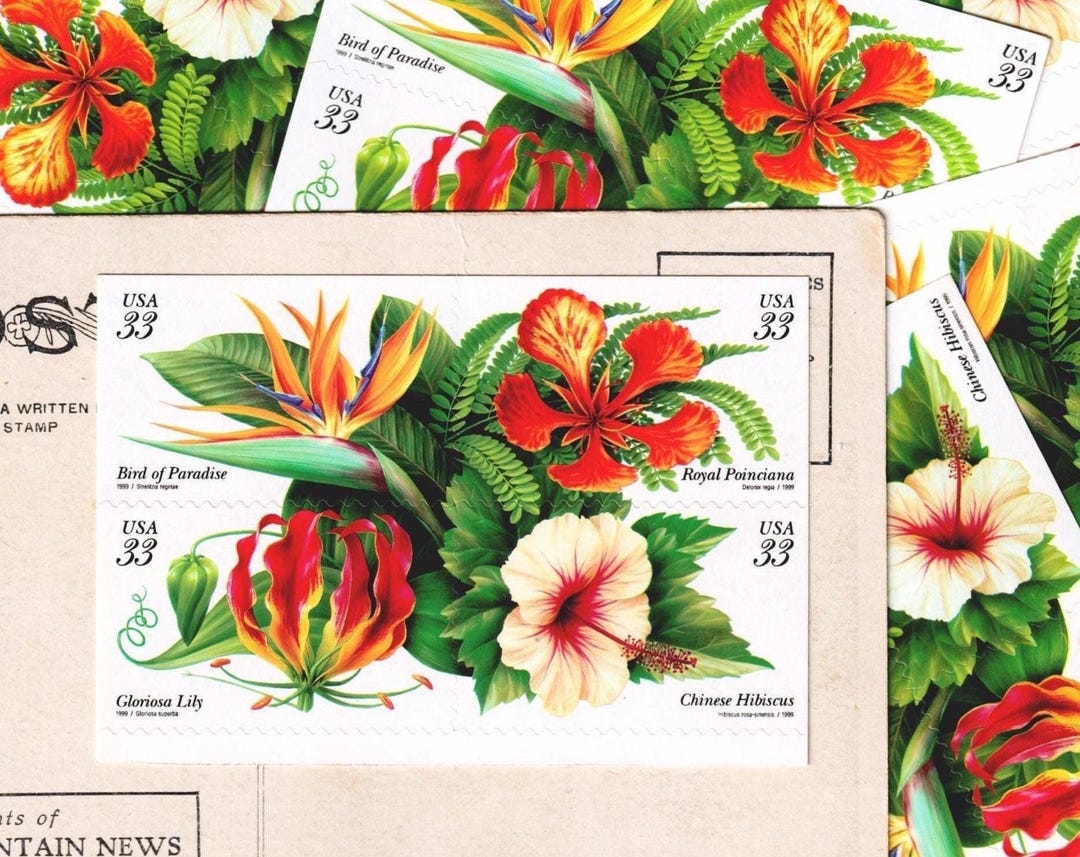 Vintage Stamps: Tropical Exotic Flowers Connected Design 33 Cent (set ...