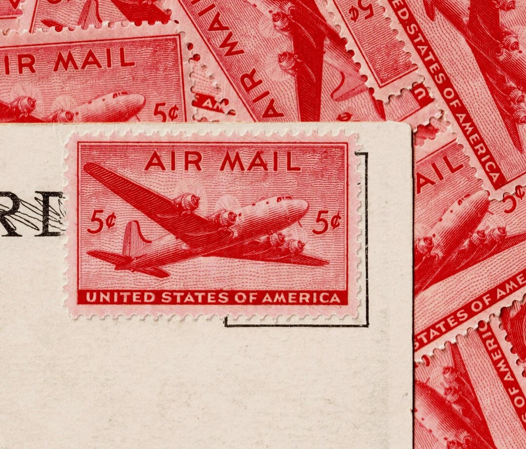 Set of 10: Airmail Red Skymaster Airplane 5 Cent - USA Vintage Postage ...