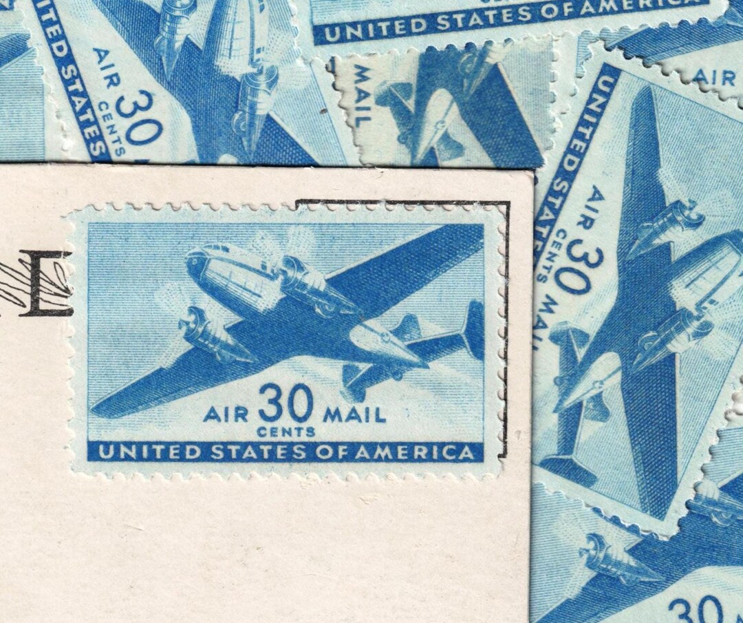 Vintage Stamps: Twin Engine Blue Airplane Airmail 20 Cent (set of 10 ...