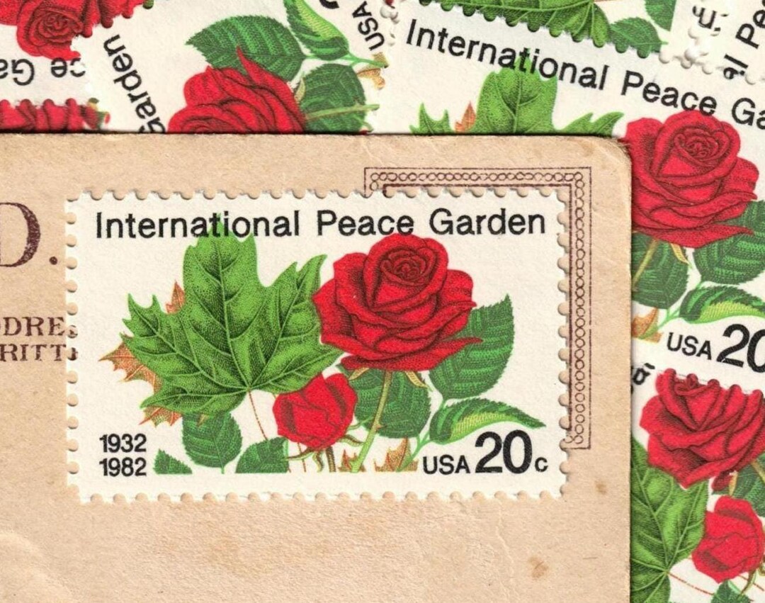 Set of 10 Vintage Stamps: Peace Garden Red Rose Maple Leaf Unity 20c ...