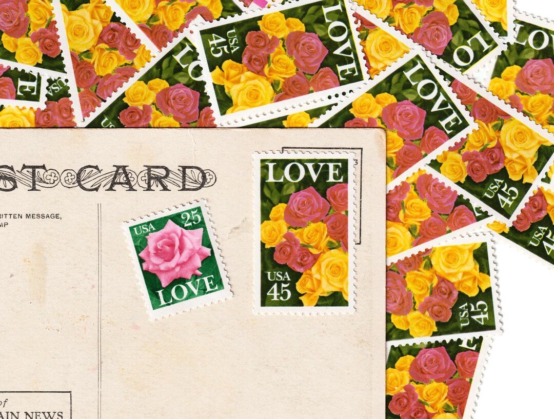 10 Stamps 45 Cent love Roses Unused Vintage Postage Yellow & Red Design ...