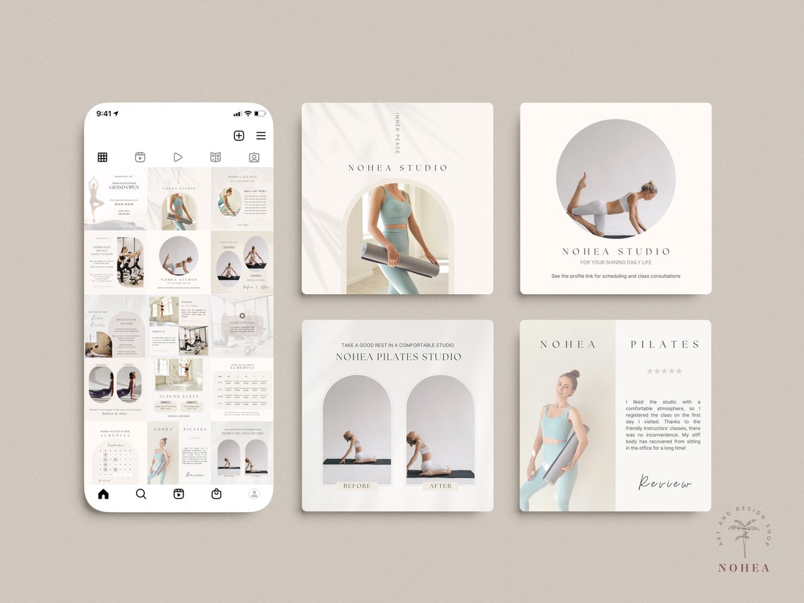 Editable Yoga Studio Instagram Post and Story Templates Fitness Teacher ...