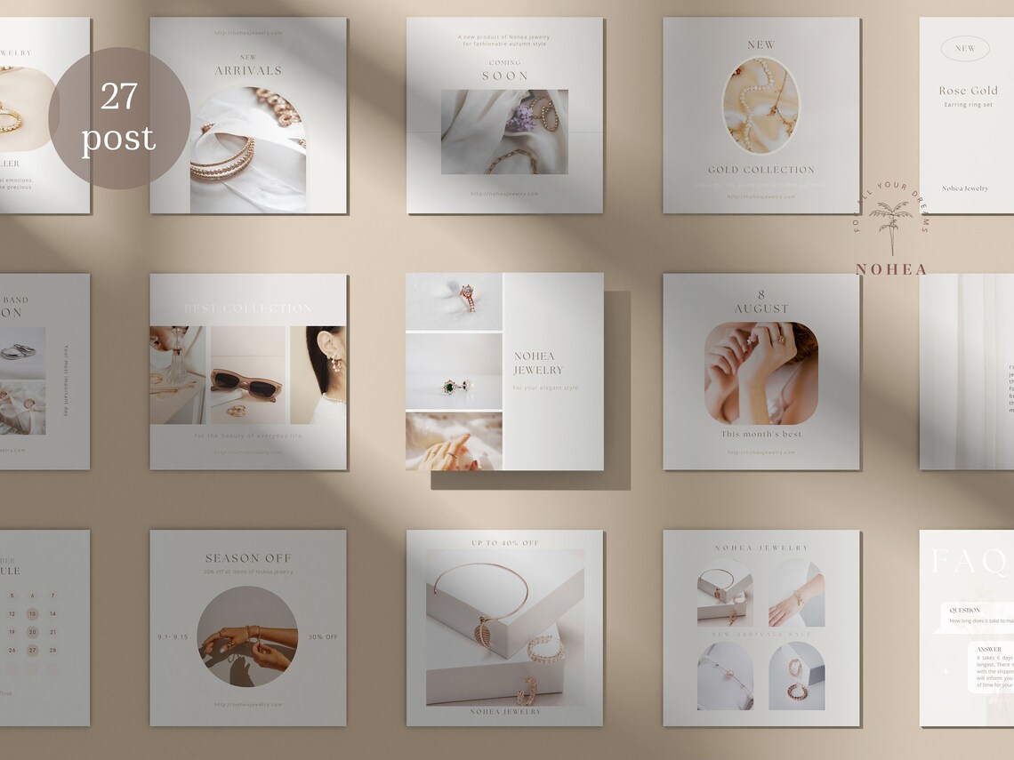 Editable Modern Neutral Beige Jewelry Brand Instagram Post - Etsy
