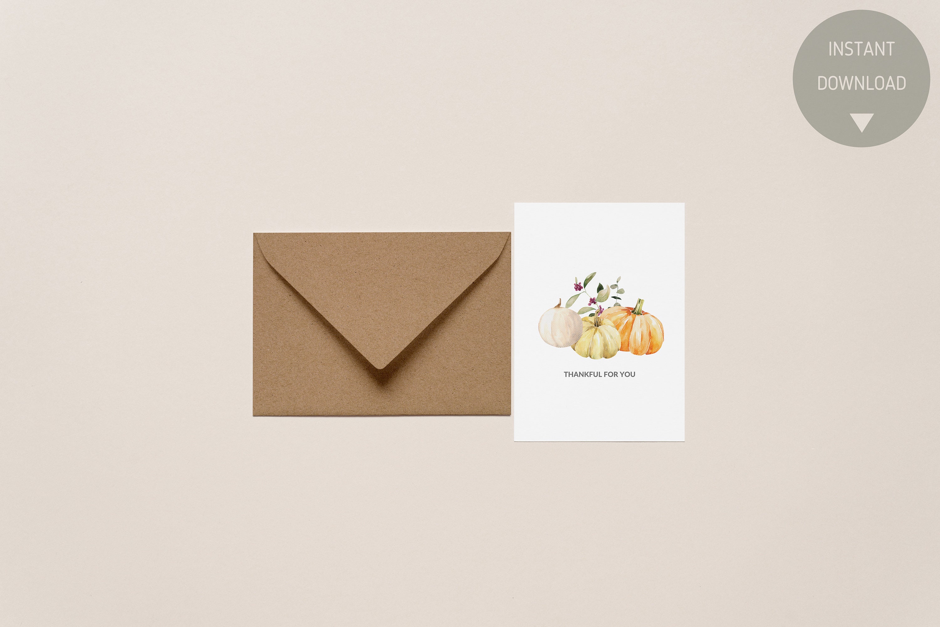Thanksgiving Pumpkin Card Printable Thankful Greeting Card Watercolor ...