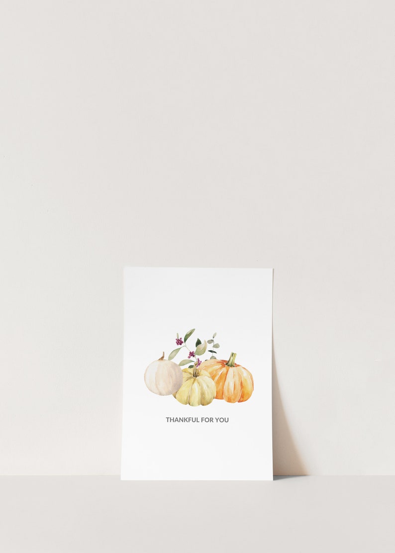Thanksgiving Pumpkin Card Printable Thankful Greeting Card Watercolor ...