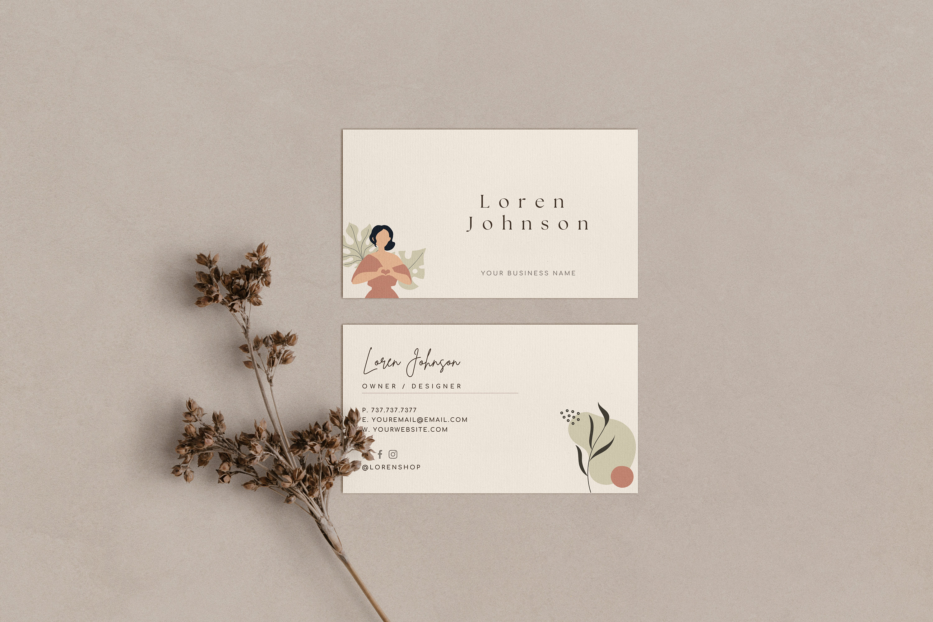 Boho Business Card Template Canva Printable Retro DIY Calling Card ...