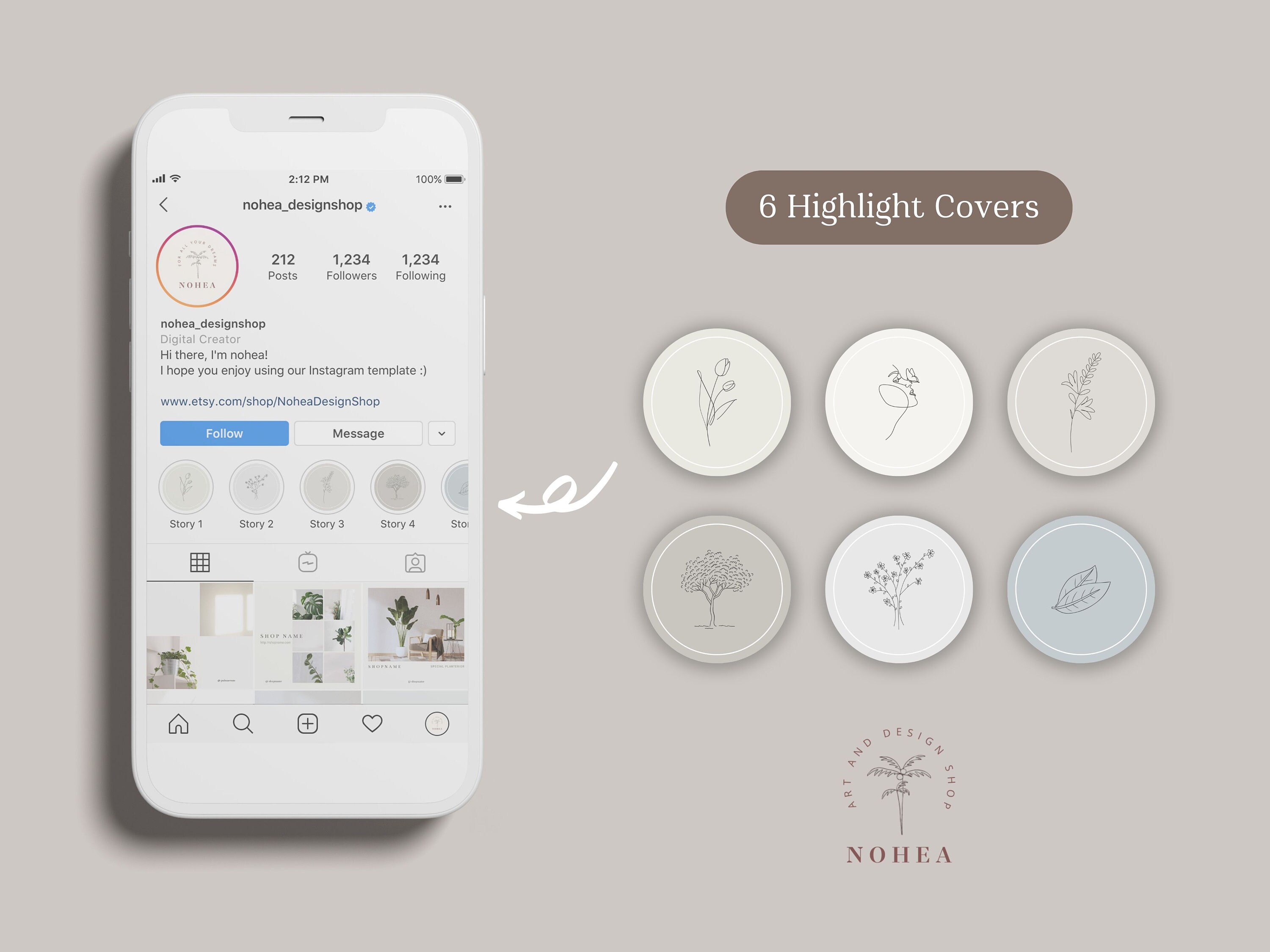Editable Instagram Template Set Canva 36 (post, Story, Highlight Cover ...