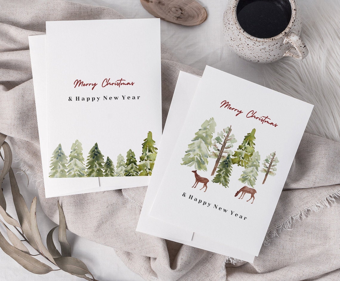 Watercolor Winter Snowy Wonderland | Set of 2 Cards | Forest Pine Trees ...