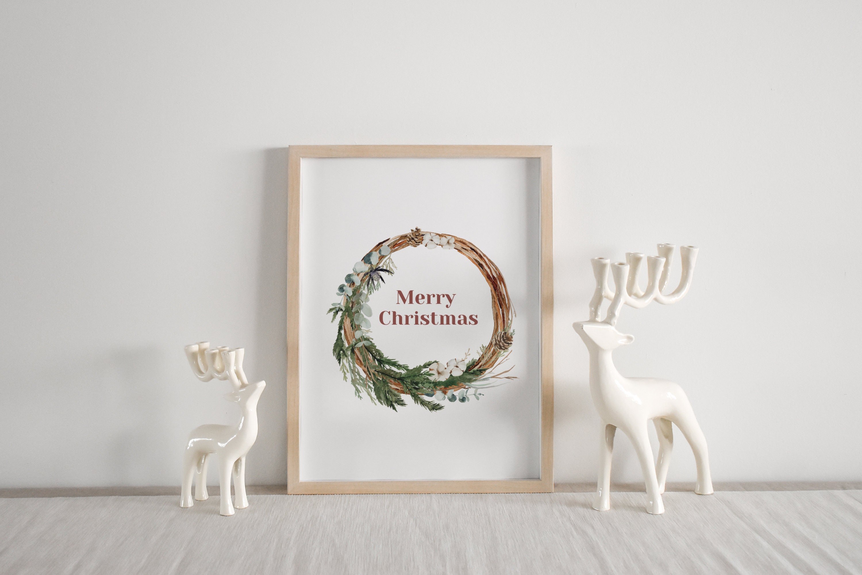 Printable Watercolor Wreath Merry Christmas Decor Minimal - Etsy