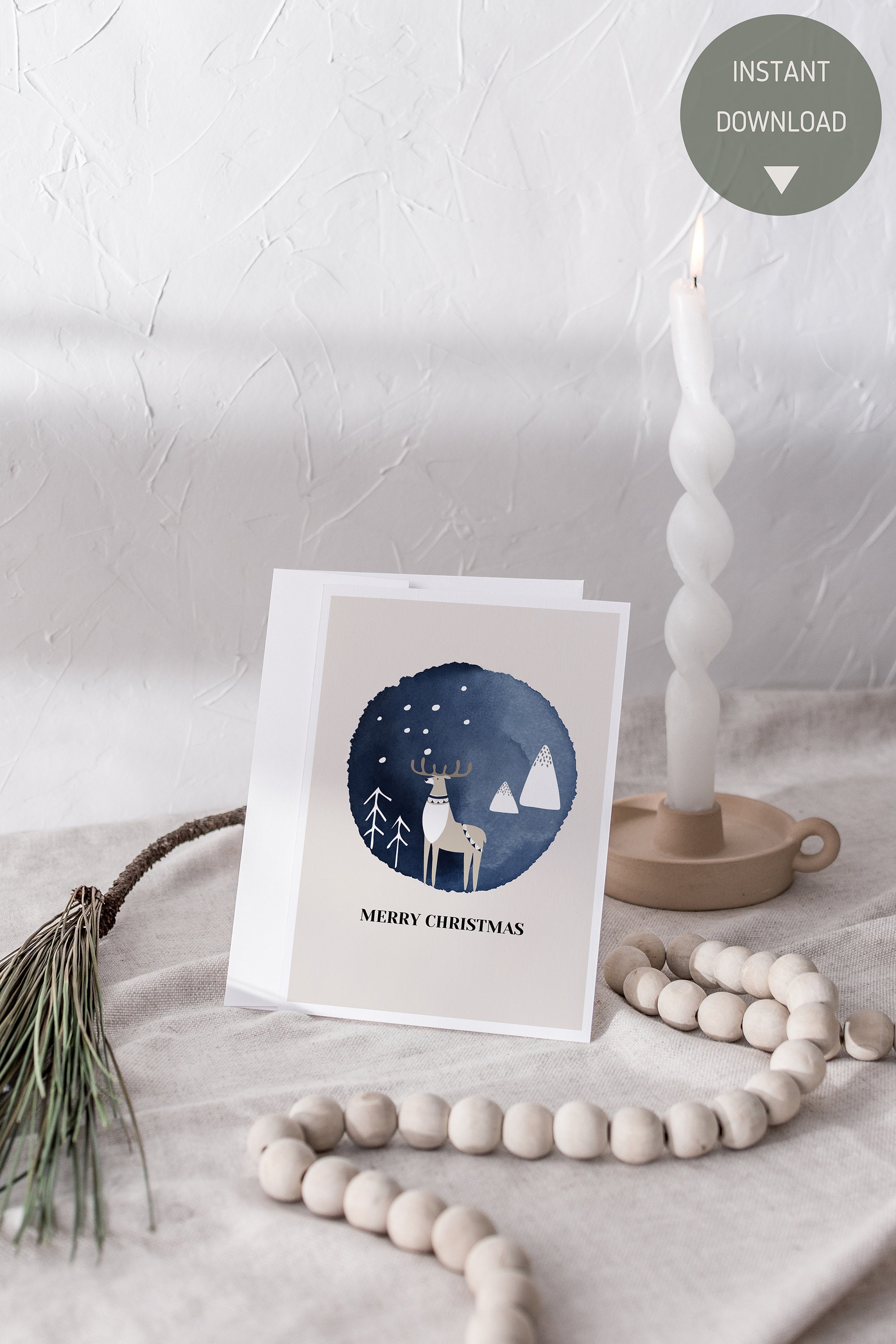 Silent Night Deer Christmas Card Printable Christmas Tree - Etsy