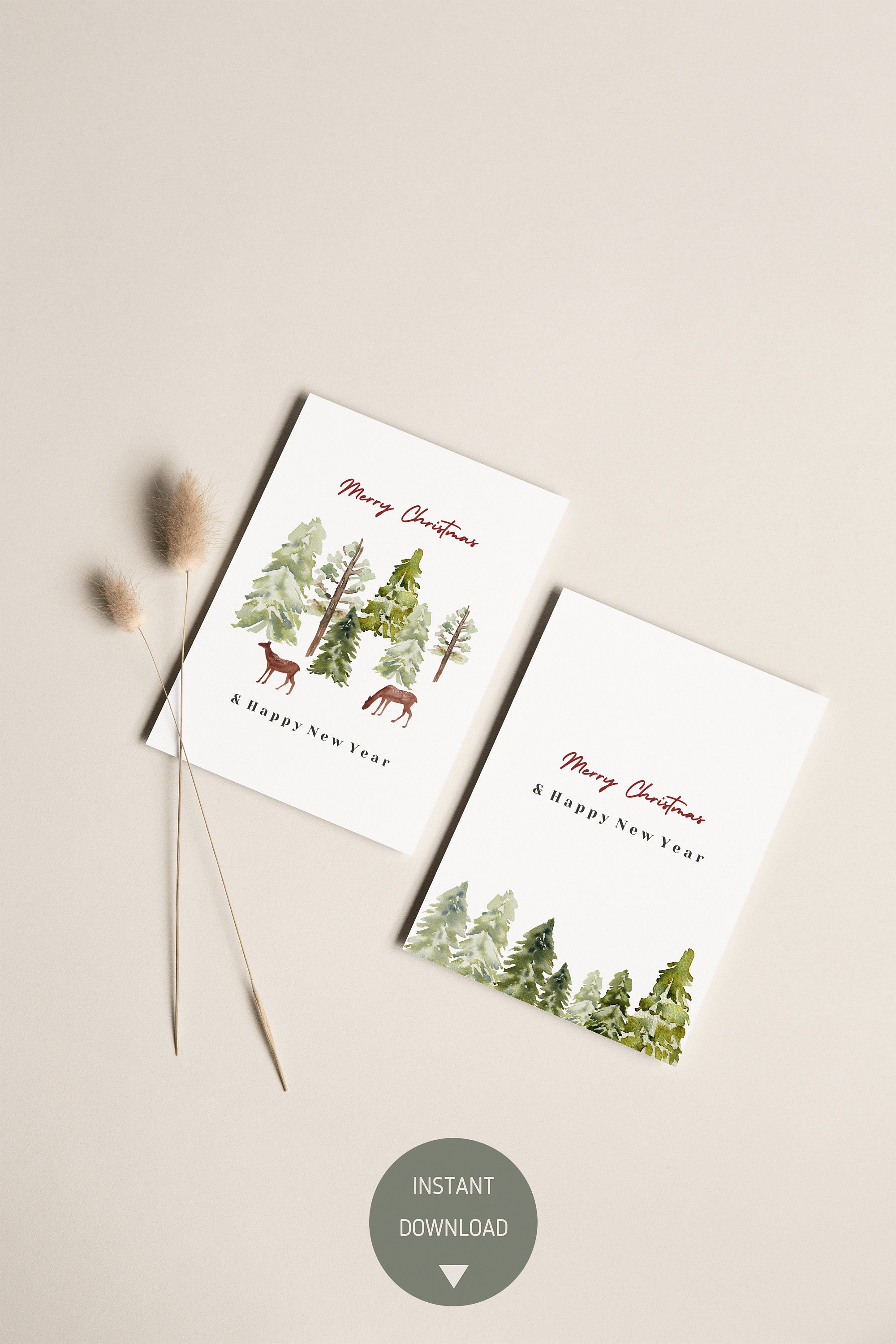Watercolor Winter Snowy Wonderland | Set of 2 Cards | Forest Pine Trees ...