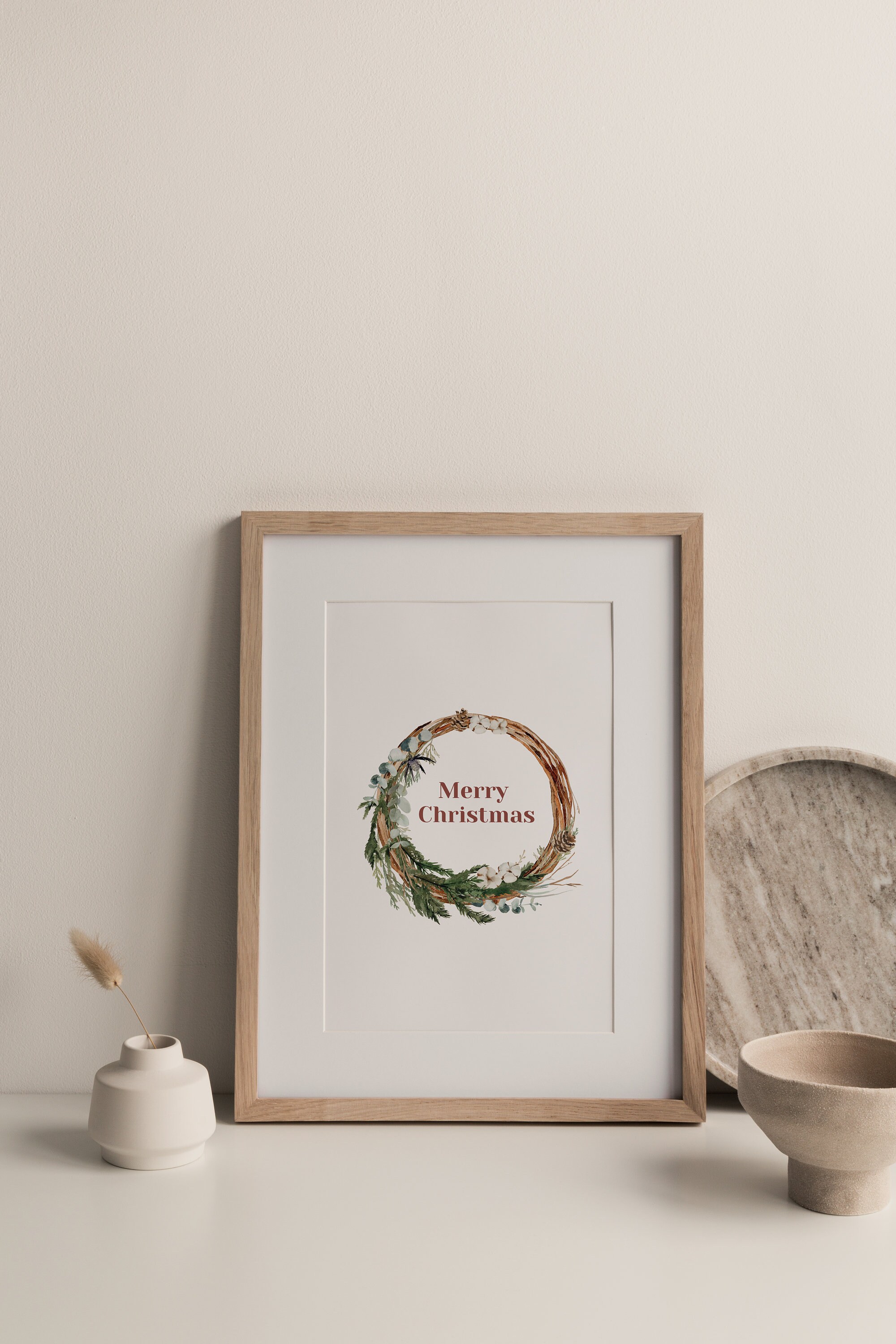 Printable Watercolor Wreath Merry Christmas Decor Minimal - Etsy