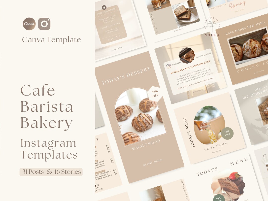 Coffee Barista Instagram Post Templates Brown Neutral Beige Cafe Bakery ...