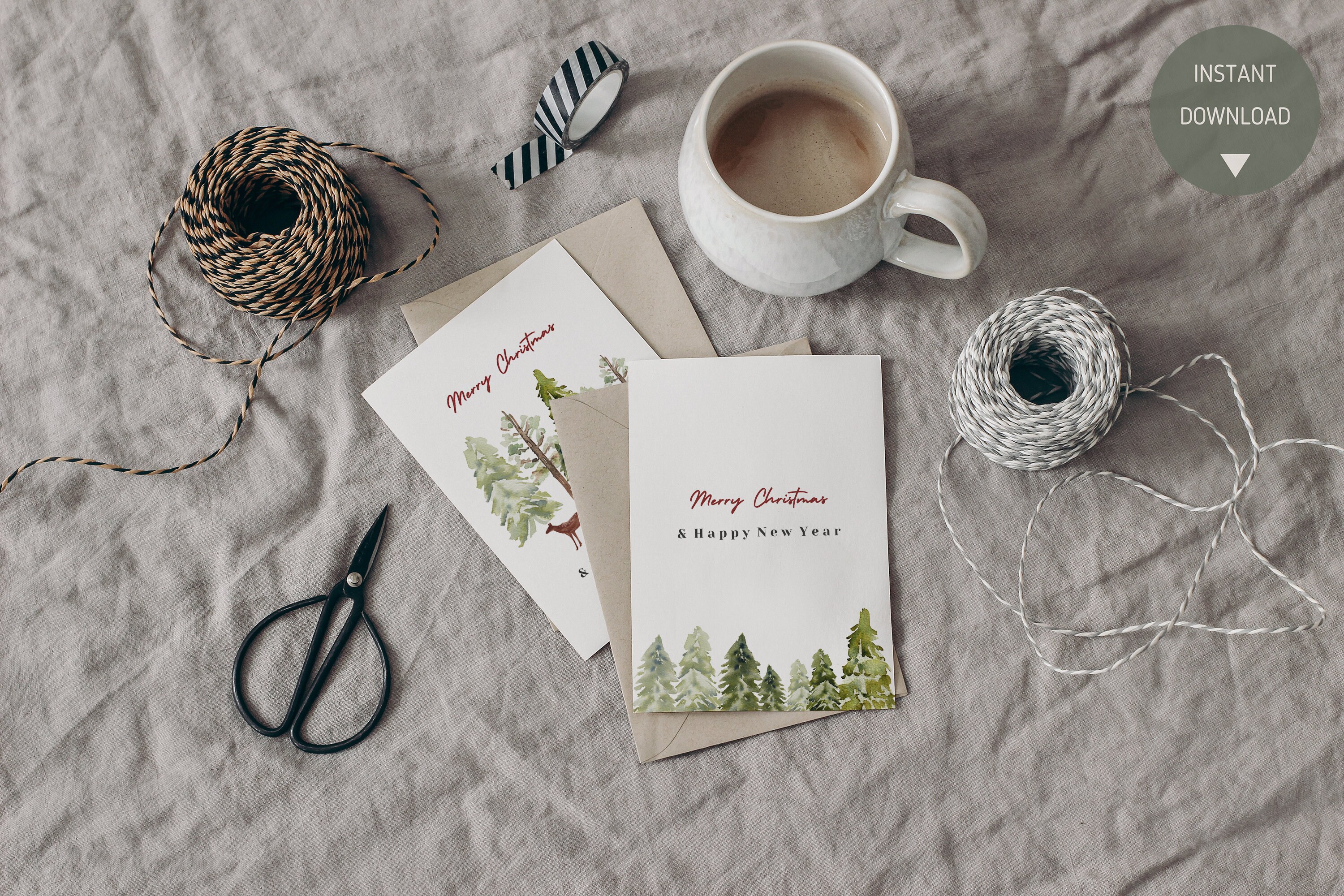 Watercolor Winter Snowy Wonderland | Set of 2 Cards | Forest Pine Trees ...