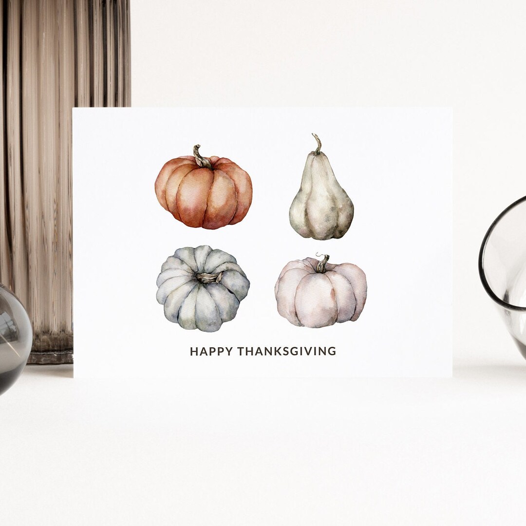 Happy Thanksgiving Pumpkin Card Printable Fall Watercolor Minimal Card ...