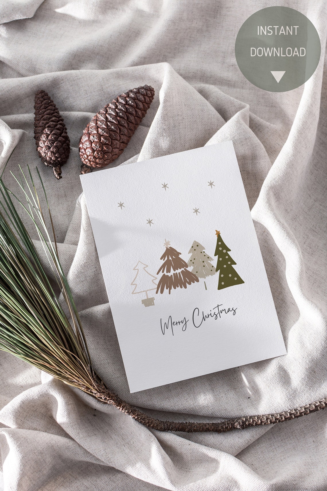 Boho Christmas Tree Card Printable White Christmas Merry Christmas ...