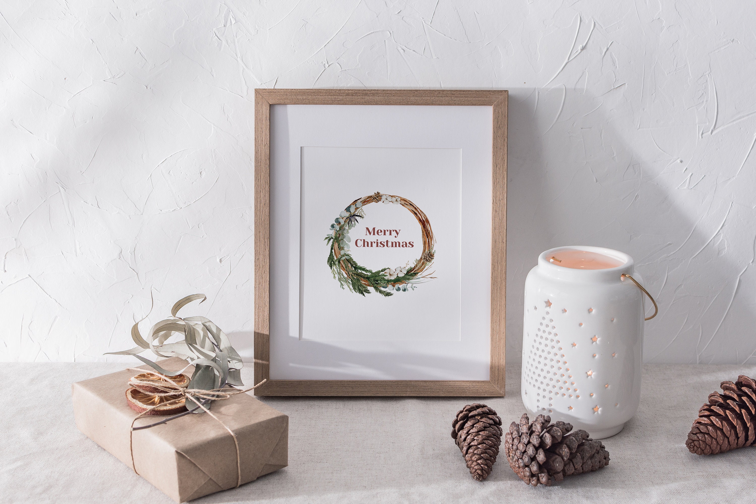 Printable Watercolor Wreath Merry Christmas Decor Minimal - Etsy