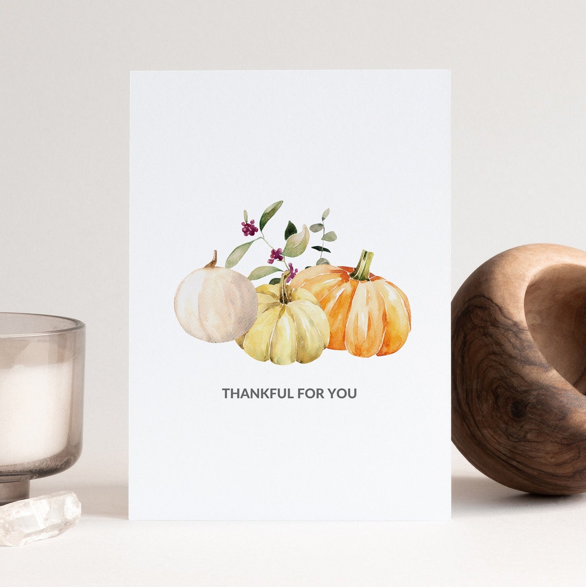 Thanksgiving Pumpkin Card Printable Thankful Greeting Card Watercolor ...