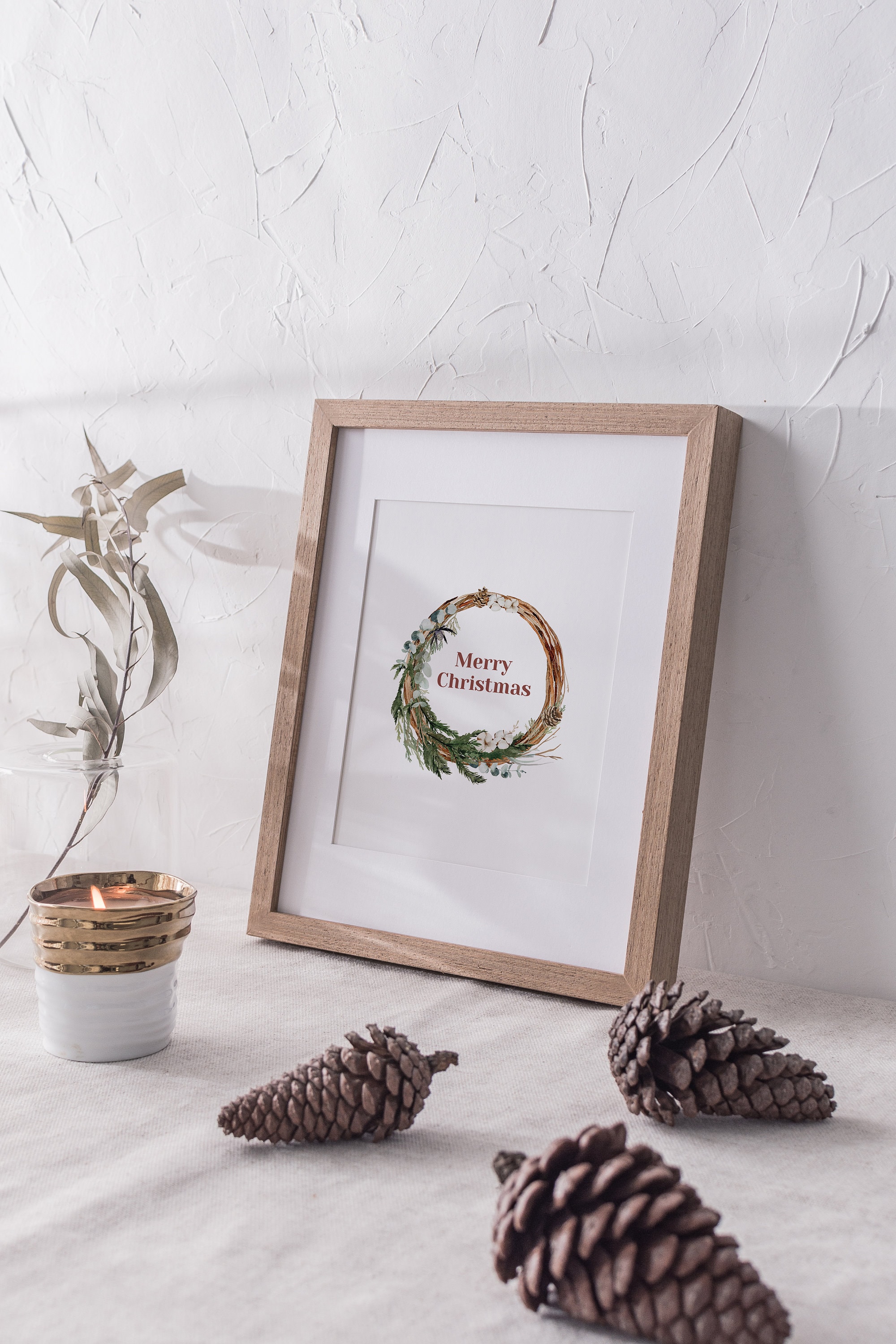 Printable Watercolor Wreath Merry Christmas Decor Minimal - Etsy