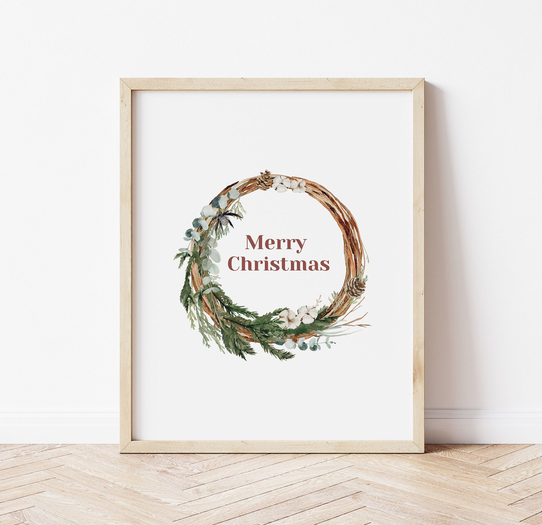 Printable Watercolor Wreath Merry Christmas Decor Minimal - Etsy