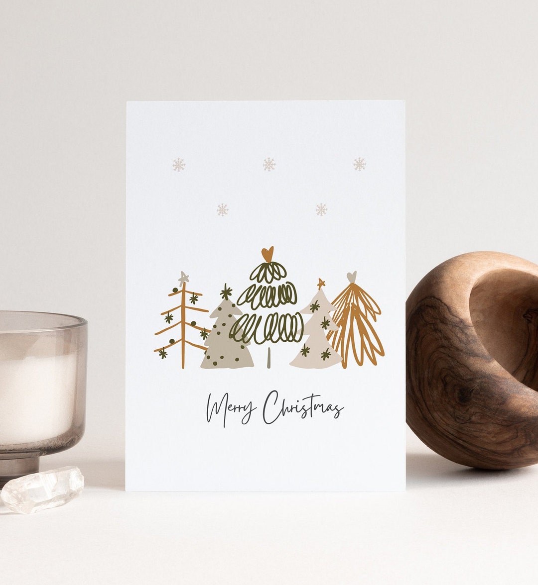 Boho Christmas Tree Card Printable Merry Christmas Printable White ...