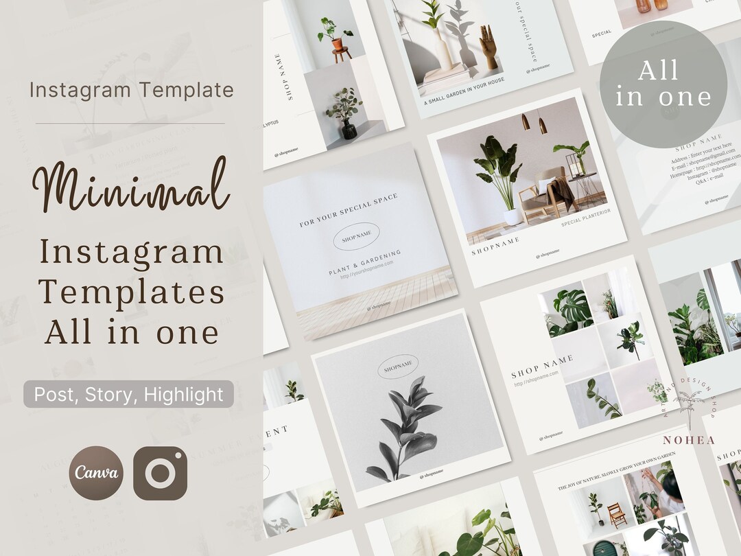 Editable Instagram Template Set Canva 36 (post, Story, Highlight Cover ...