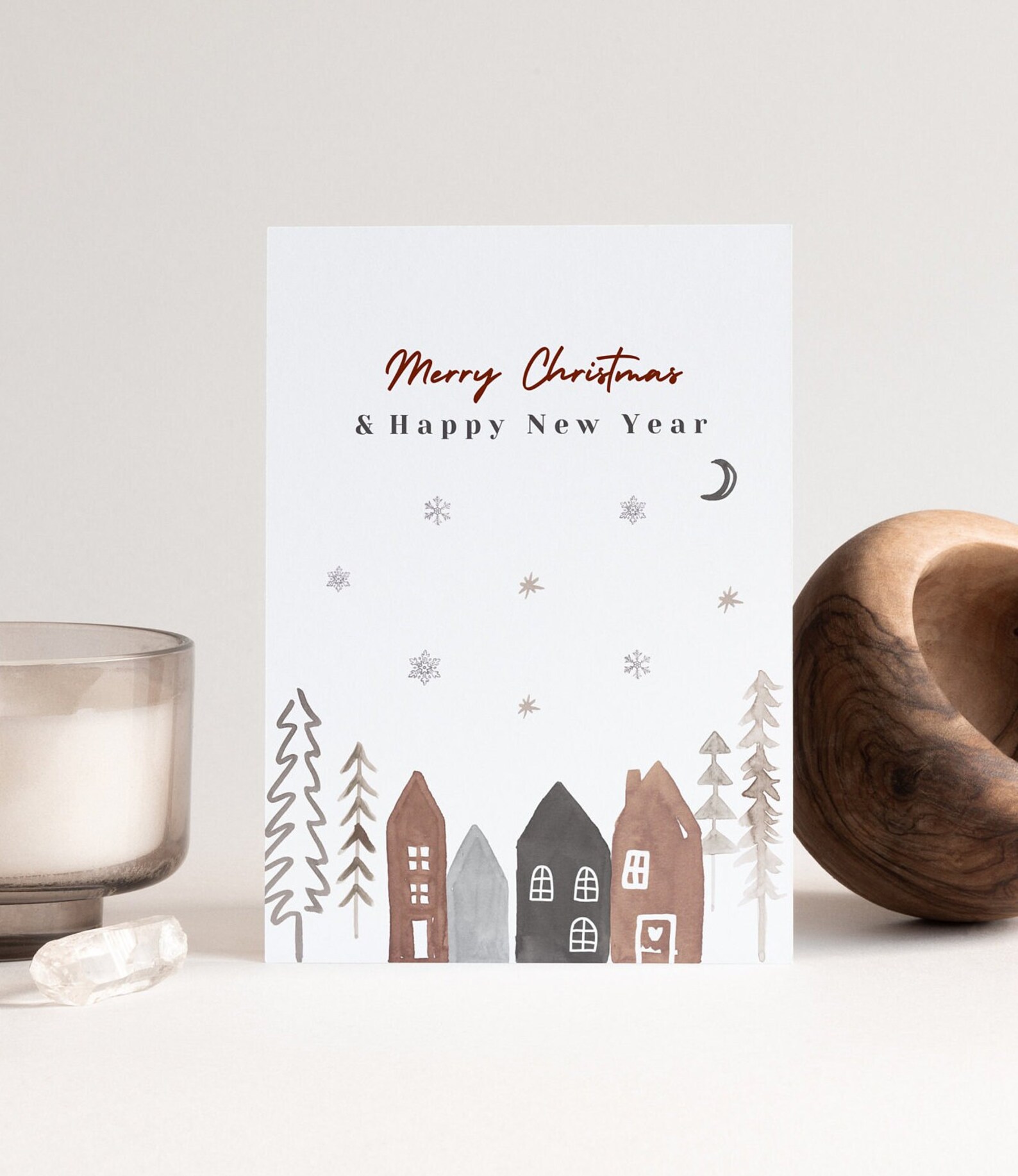 Watercolor Boho Winter House Christmas Card Printable Merry Christmas ...