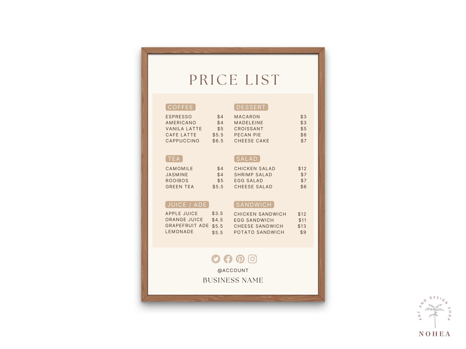 Beige Cafe Bakery Editable Price List Template Minimalist - Etsy