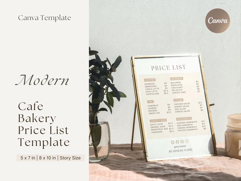 Beige Cafe Bakery Editable Price List Template Minimalist - Etsy
