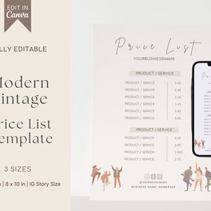 Modern Vintage Editable Price List | Hair and Beauty Pricing Sheet ...