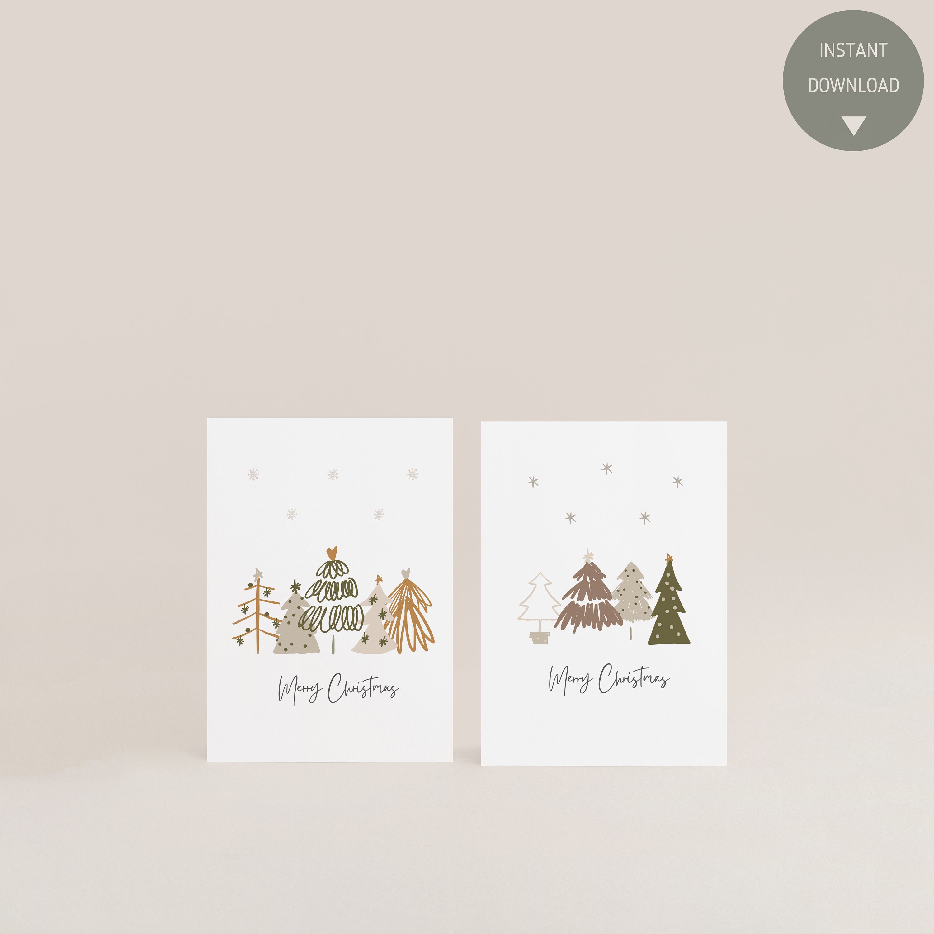 Boho Christmas Tree Printable | Set of 2 Cards| Merry Christmas | White ...