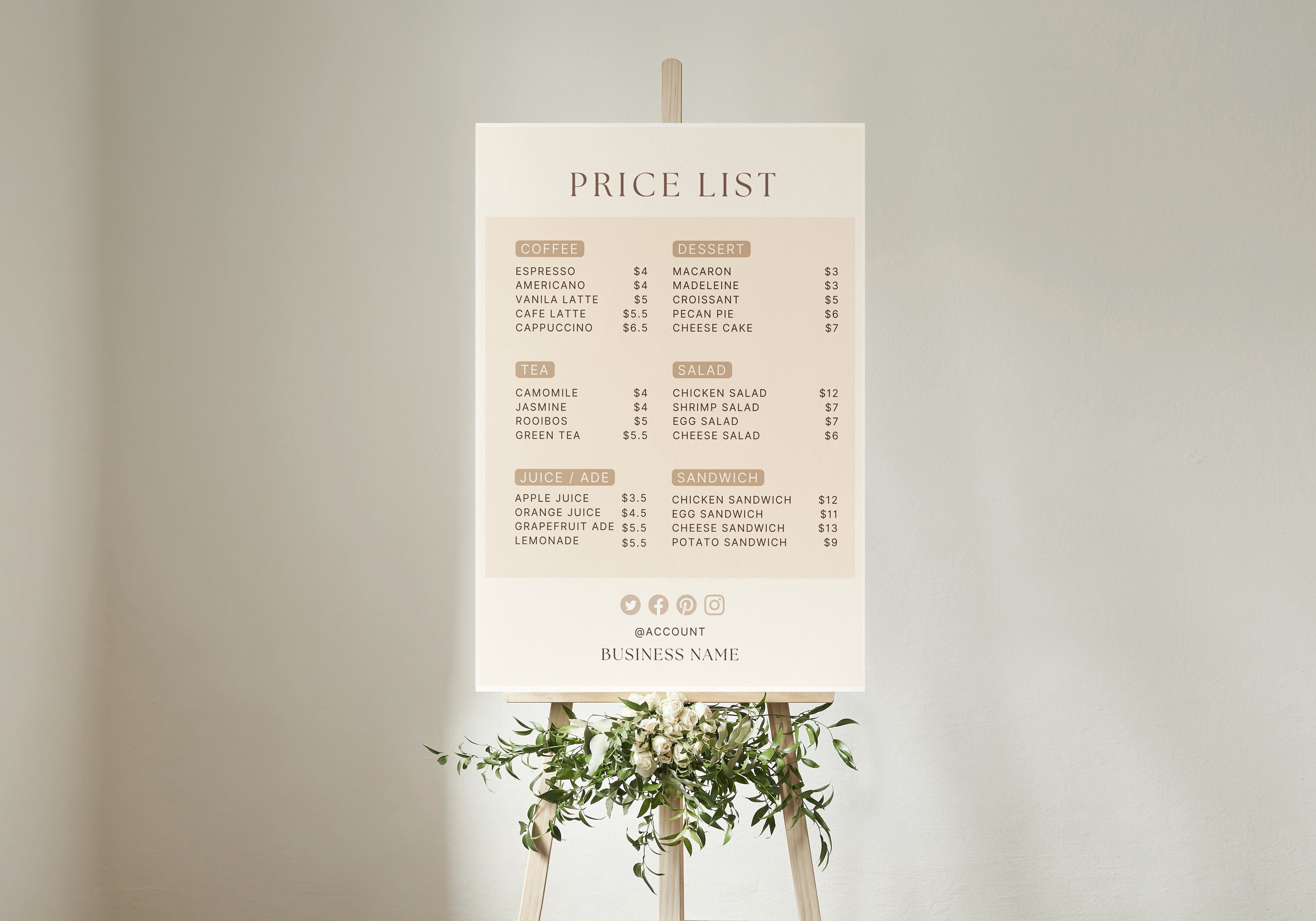 Beige Cafe Bakery Editable Price List Template Minimalist - Etsy