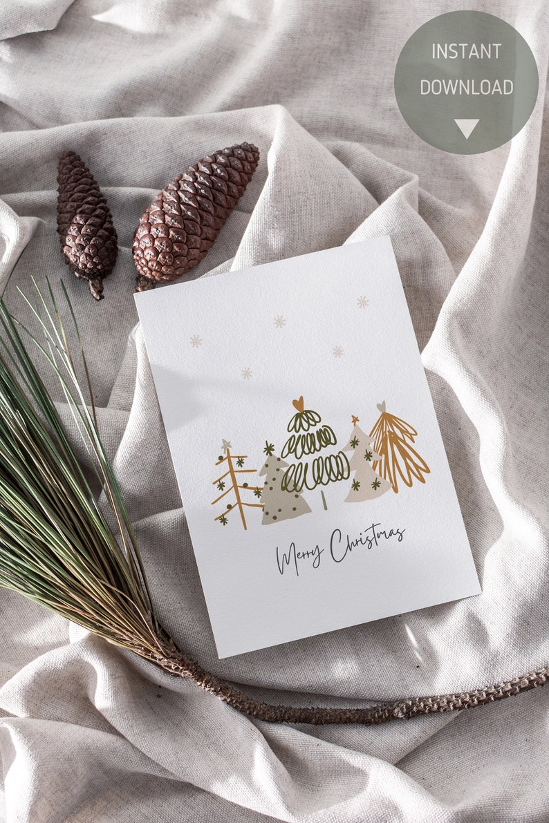 Boho Christmas Tree Card Printable Merry Christmas Printable White ...