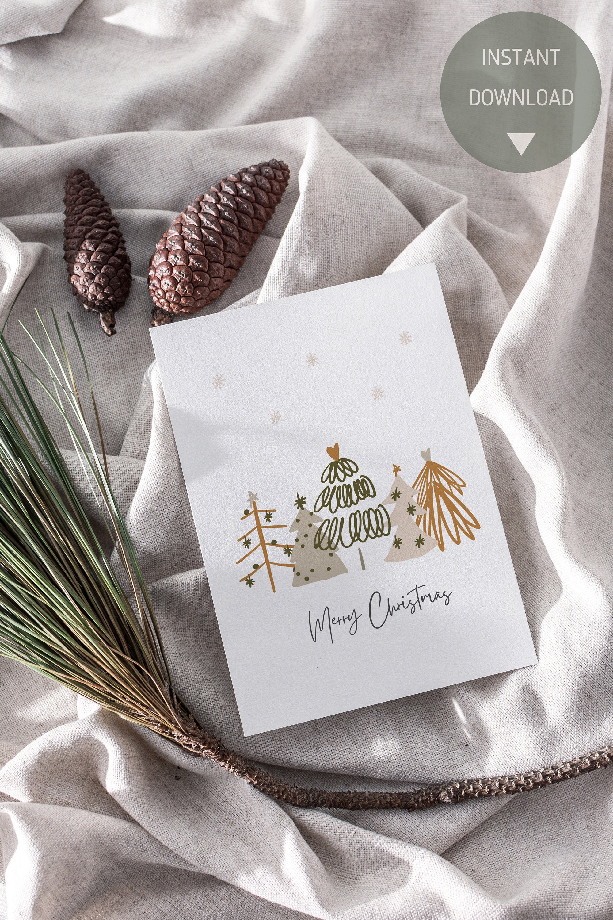 Boho Christmas Tree Card Printable Merry Christmas Printable White ...