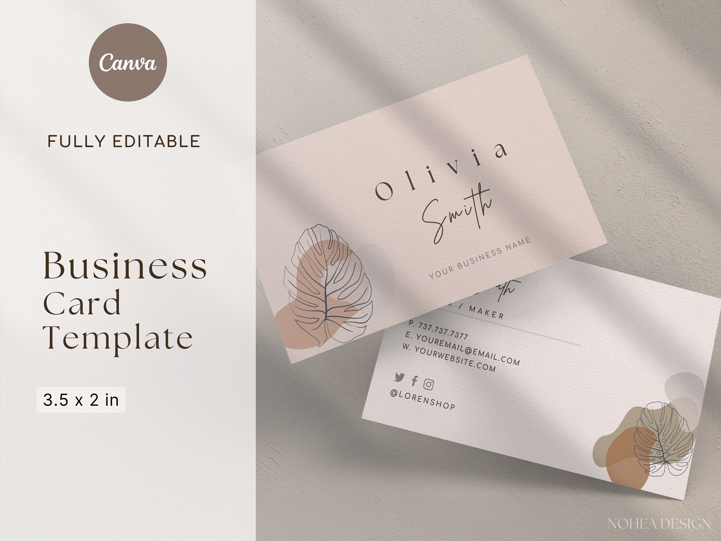 Boho Business Card Template Canva Printable Retro DIY Calling Card ...