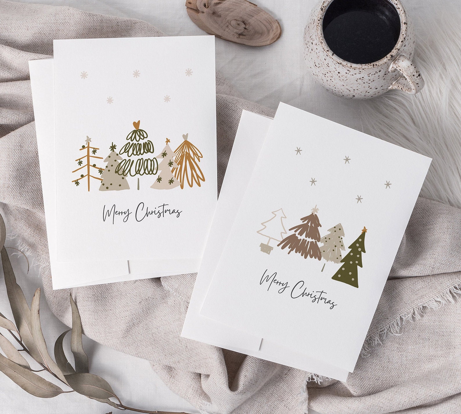 Boho Christmas Tree Printable | Set of 2 Cards| Merry Christmas | White ...