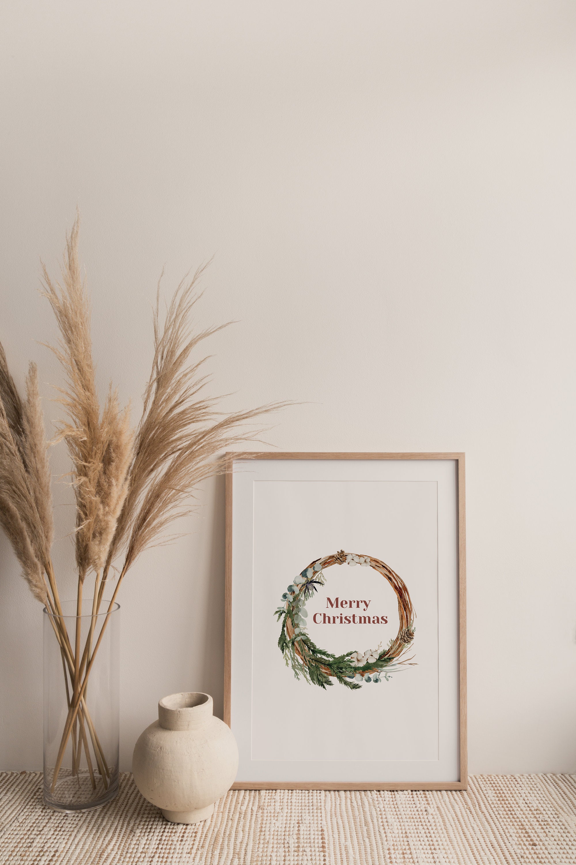 Printable Watercolor Wreath Merry Christmas Decor Minimal - Etsy