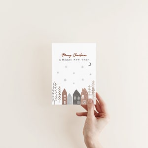 Watercolor Boho Winter House Christmas Card Printable Merry Christmas ...