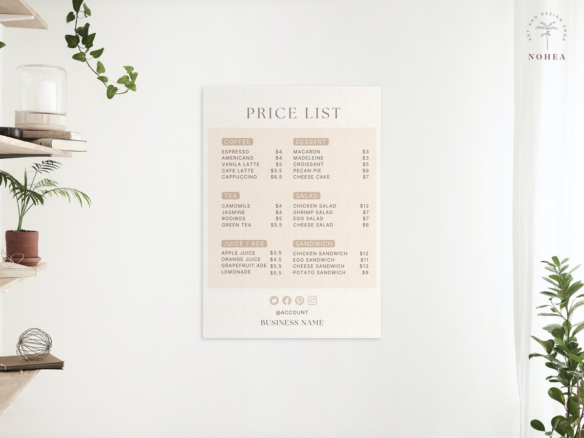 Beige Cafe Bakery Editable Price List Template Minimalist - Etsy