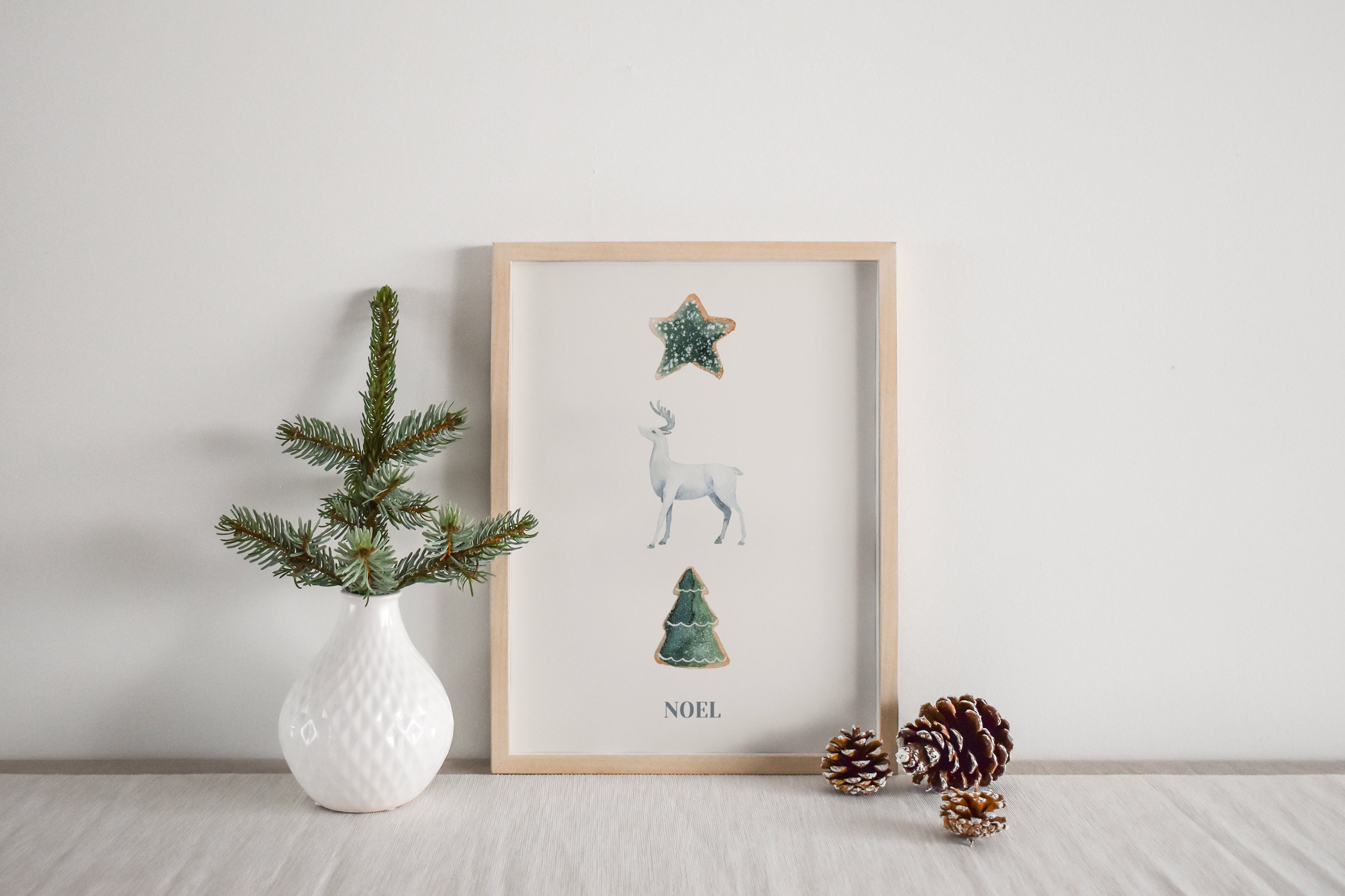 Printable Watercolor Neutral Cozy Christmas Decor | Minimal Noel Merry ...