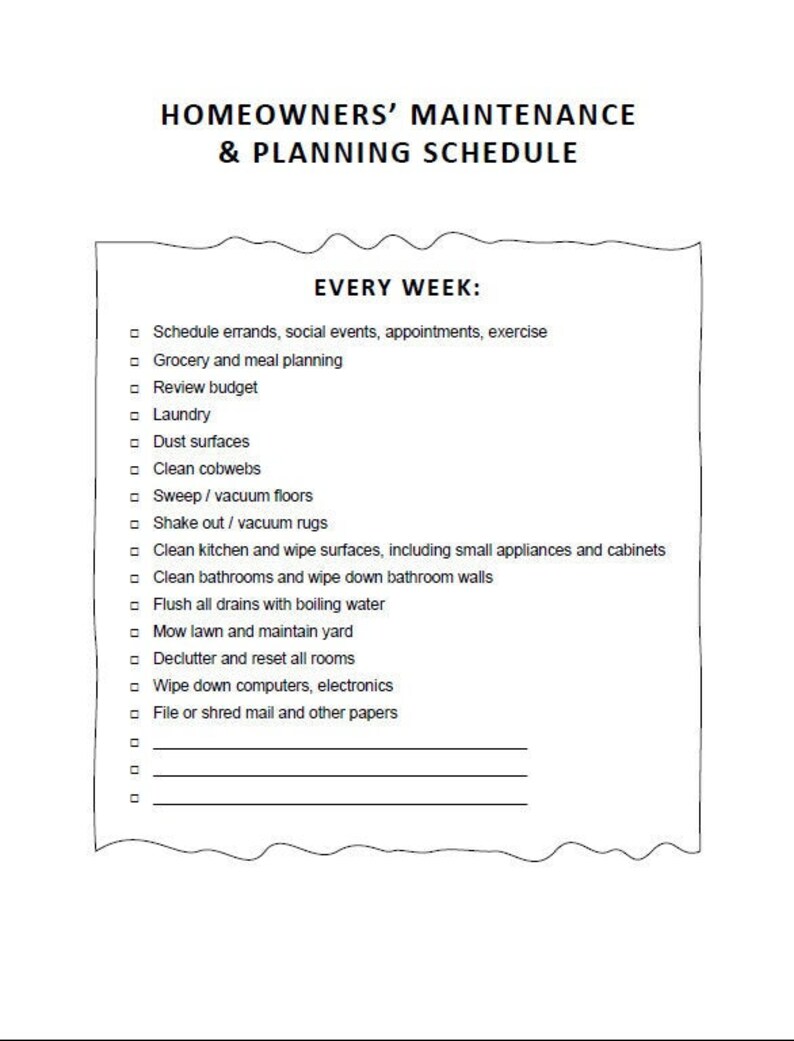 Homeowners' Maintenance & Planning Annual Schedule (sorted by Week) - Etsy