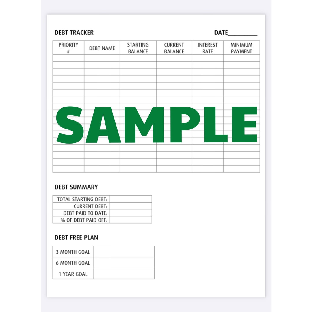Printable Debt Tracker, Financial Goal Planner (PDF) - Etsy