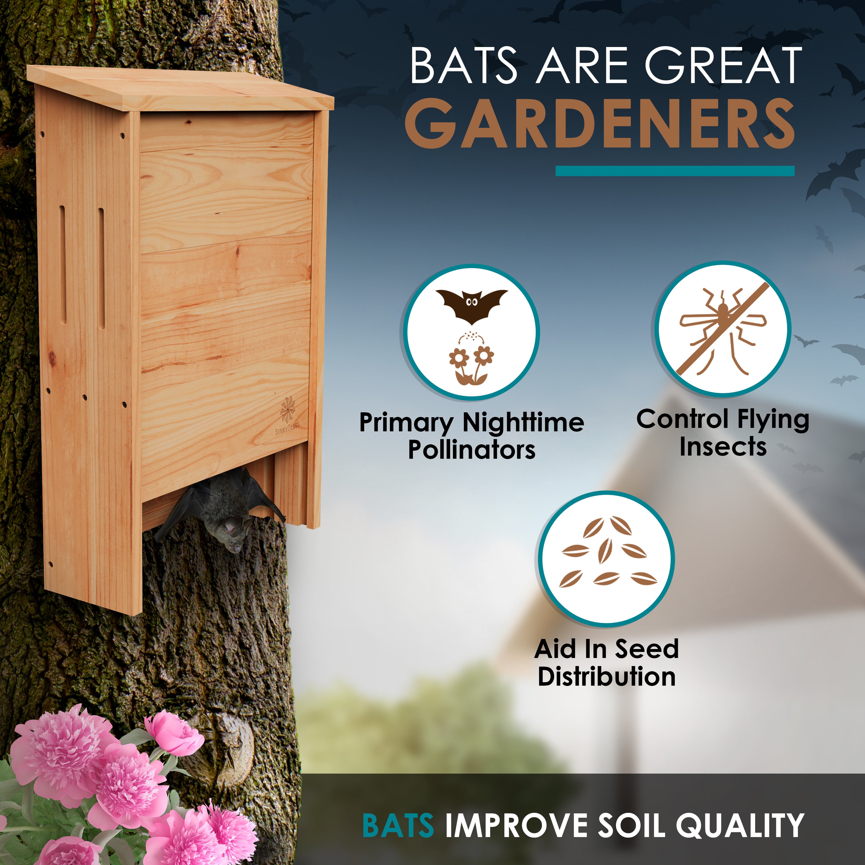 Large Bat House - Bat Box - Double Chambered Bat Houses - Improved Air ...