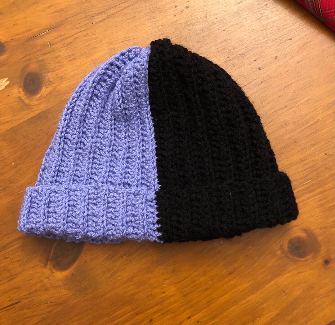 Purple and Black Half & Half Hand Crocheted Winter Beanie - Etsy