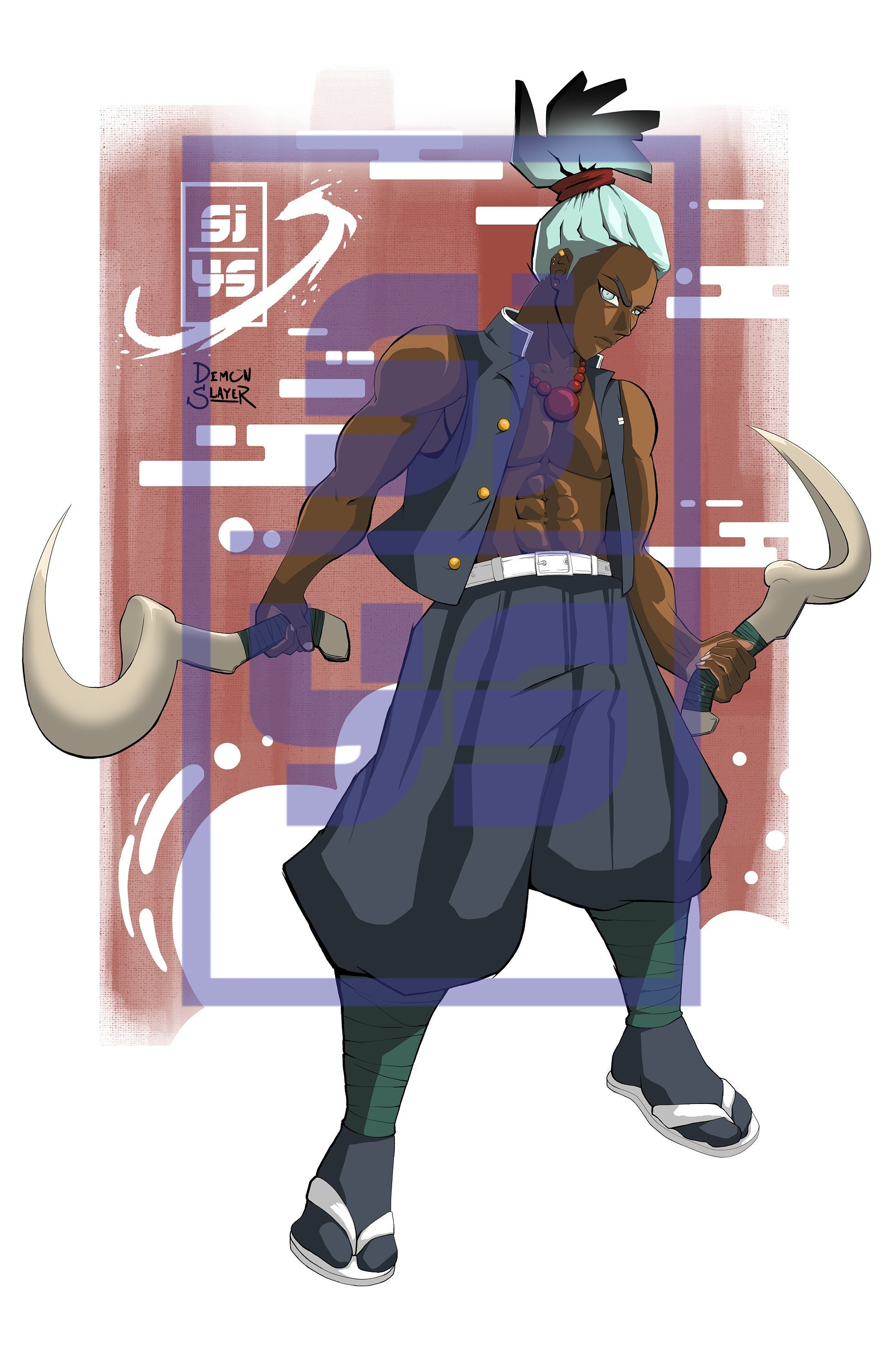 Demon Slayer Inspired Black Man Art - Etsy
