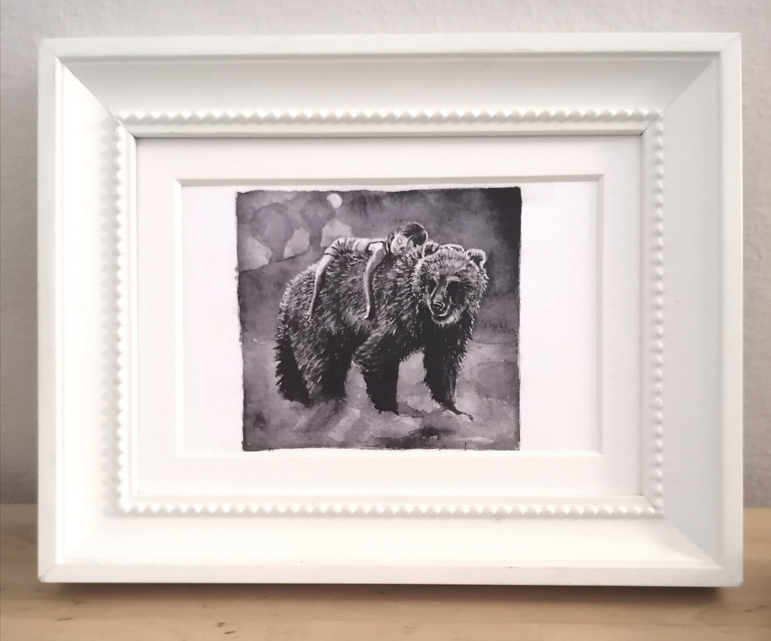 Bear & Girl Sleep Walking. Ink Drawing with Accompanying Separate Words ...