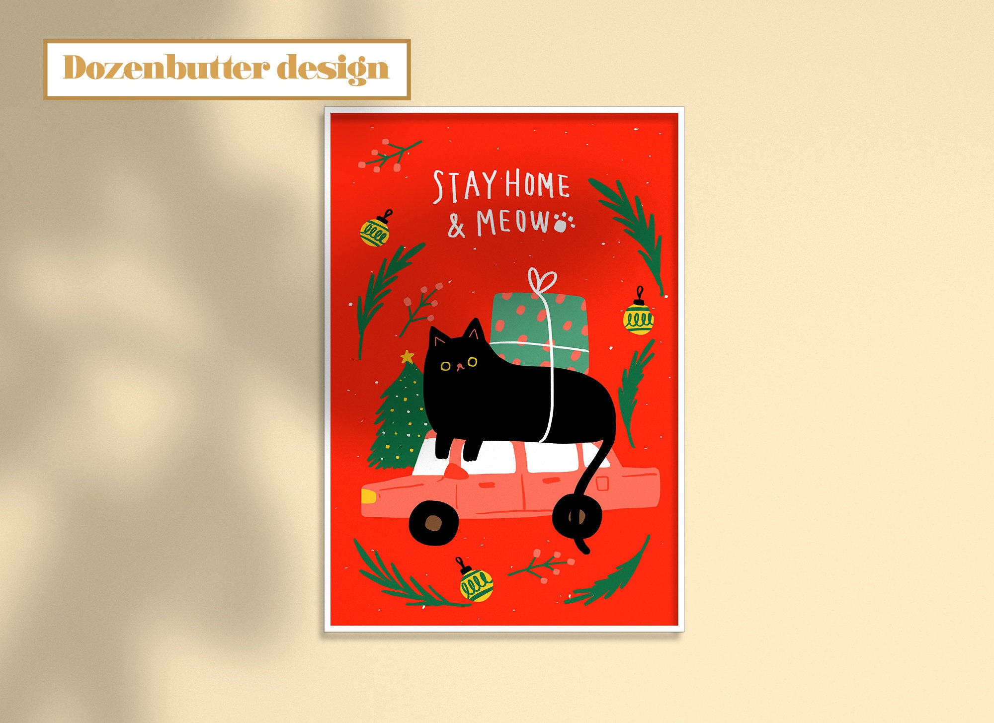 PRINTABLE stay Home & Meow Christmas Card/ Poster - Etsy