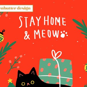 PRINTABLE stay Home & Meow Christmas Card/ Poster - Etsy