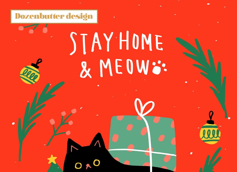 PRINTABLE stay Home & Meow Christmas Card/ Poster - Etsy